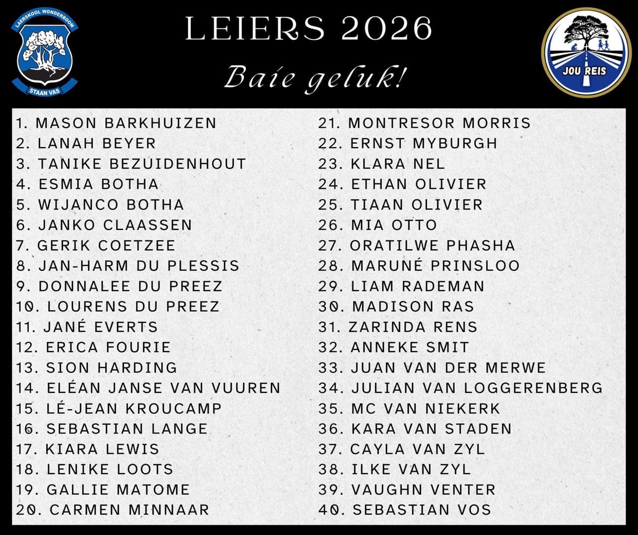 Laerskool Wonderboom Leiers 2026 - AWSUM School News